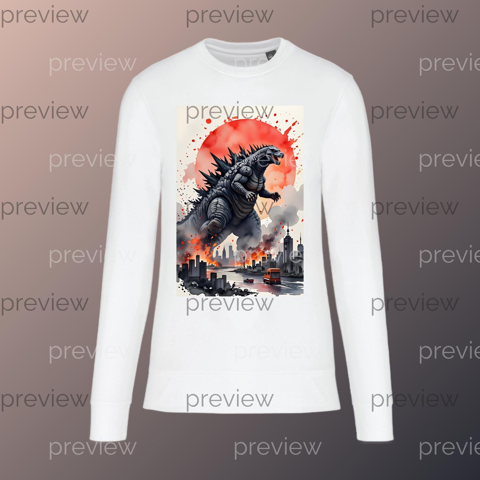 Kaiju Monster Godzilla PNG Rampage Over Cityscape With Red Sun - Epic ...