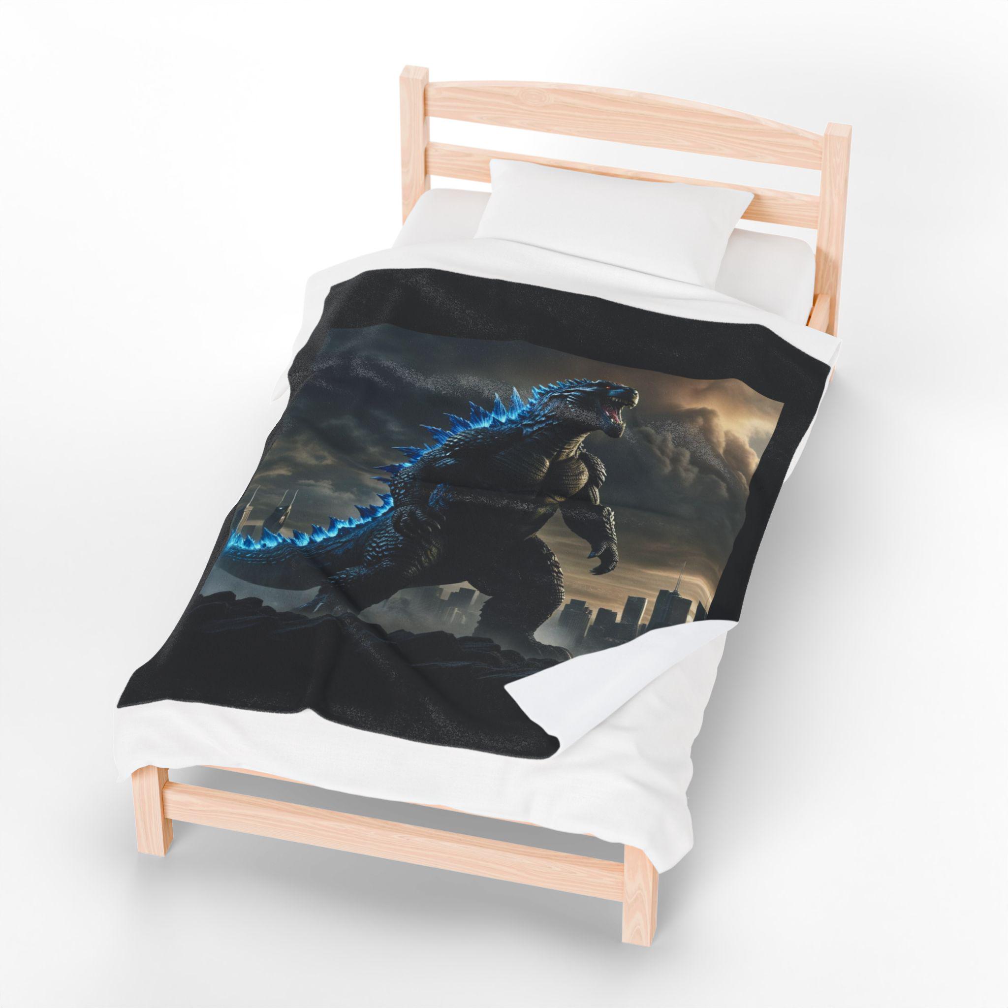 Godzilla Monster Illustration Velveteen Plush Blanket Black Kaiju ...