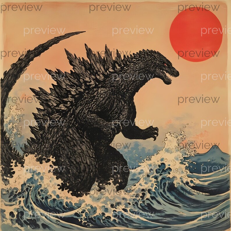 Godzilla PNG - Black Sun Digital Art, Dramatic Monster From Ocean Waves ...