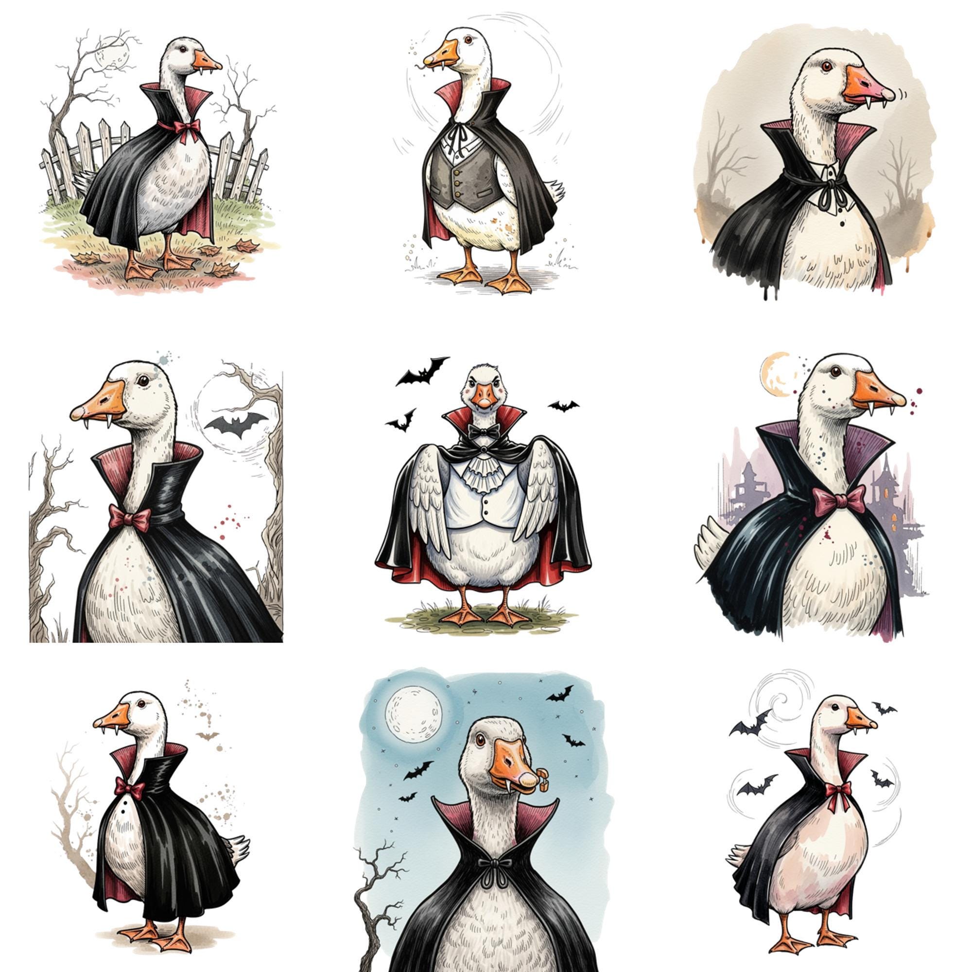 Silly Vampire Goose Clipart Collection - Playful Halloween Sublimation ...