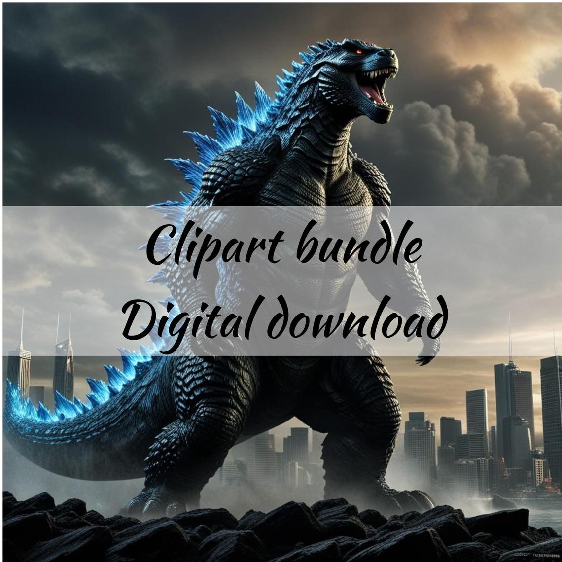 Fierce Godzilla Monster Creature in City Skyline at Dusk - Clipart for ...