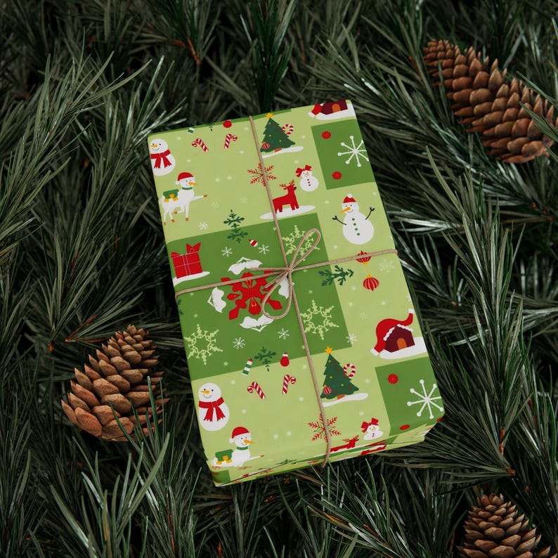 Retro Christmas Wrapping Paper, Vintage Holiday Gift Wrap - Etsy