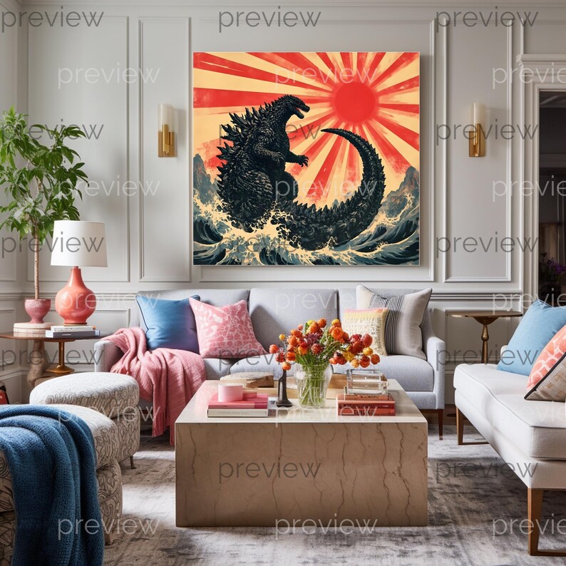 Godzilla PNG | Japanese Red Sun Kaiju Art | Sublimation Design ...