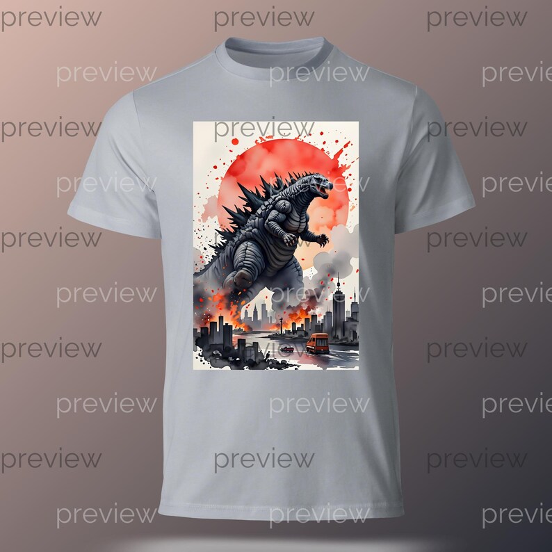 Kaiju Monster Godzilla PNG Rampage Over Cityscape With Red Sun - Epic ...