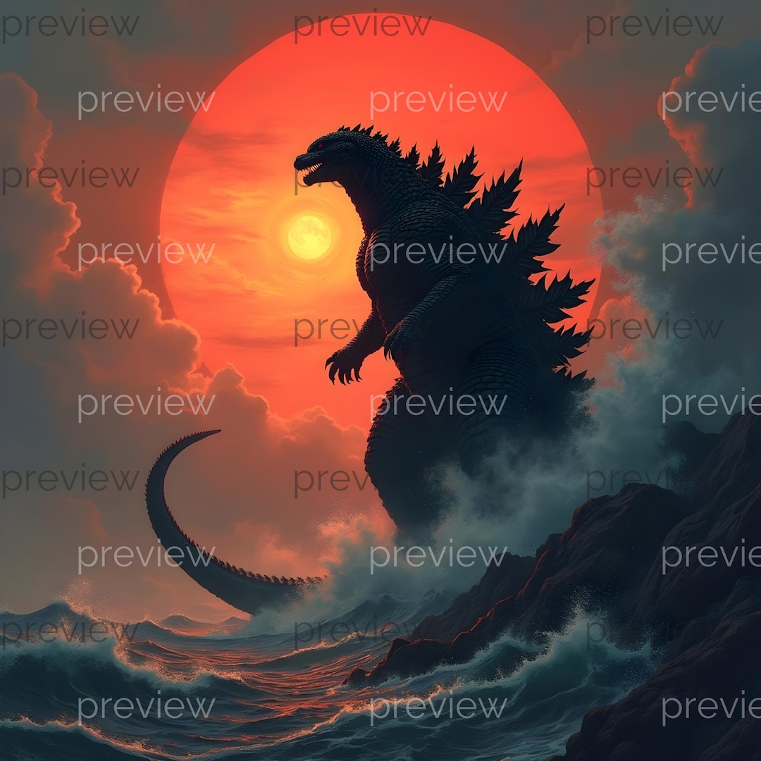 Godzilla Inspired PNG Majestic Monster PNG at Sunset - Captivating ...