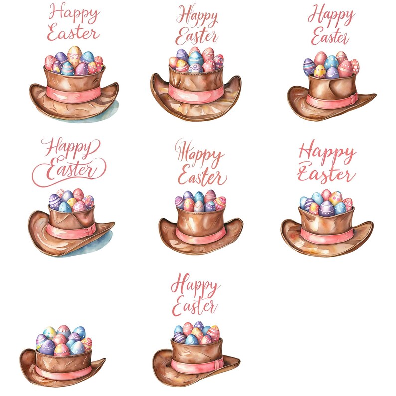 Happy Easter Clipart PNG Cowboy Hat PNG Clipart Bundle - Colorful Egg ...