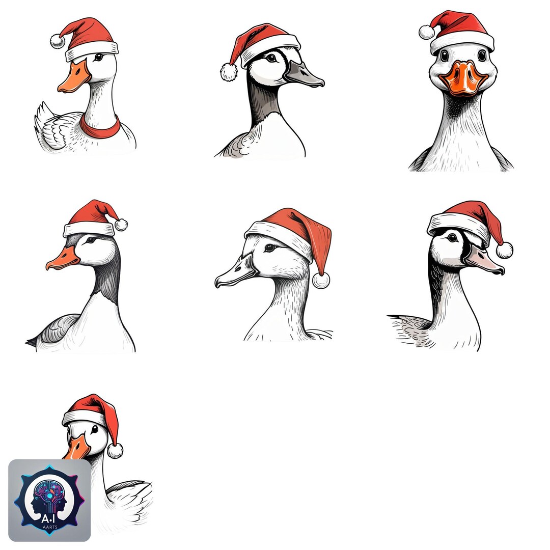 Festive Cartoon Ducks Clipart: Whimsical Santa Hats (digital Download ...