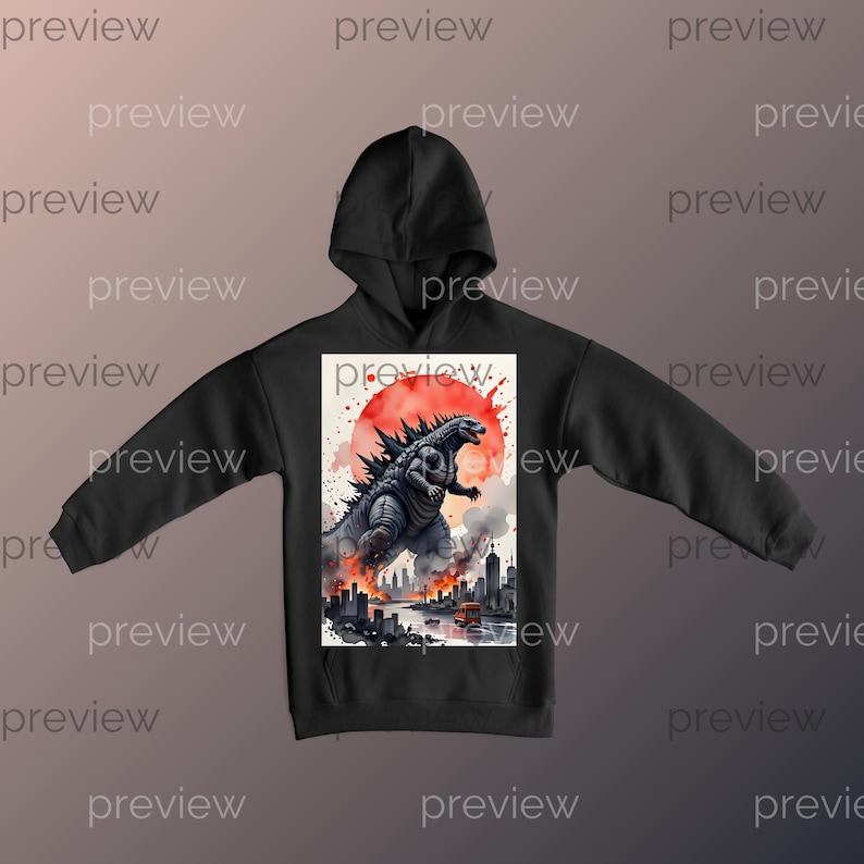 Kaiju Monster Godzilla PNG Rampage Over Cityscape With Red Sun - Epic ...