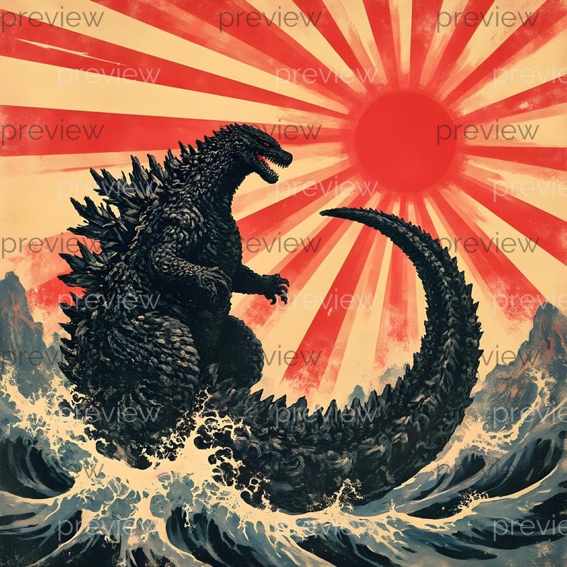Godzilla PNG | Japanese Red Sun Kaiju Art | Sublimation Design ...