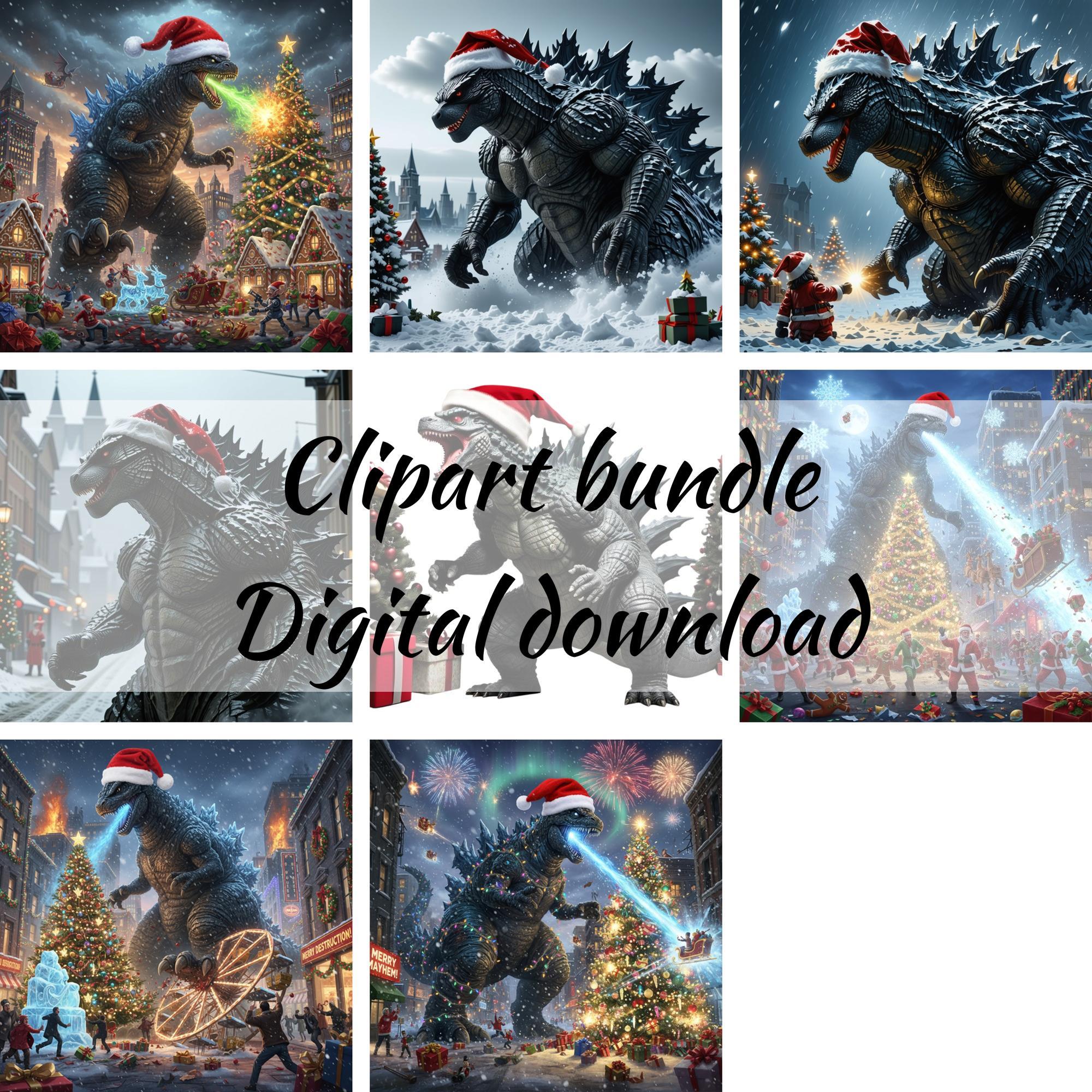 Godzilla Monster Christmas Clipart Collection Featuring a Dinosaur-like ...