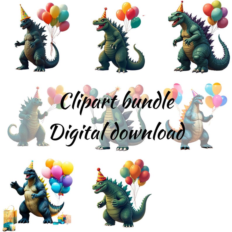 Kaiju Clipart: Godzilla With Party Hats (PNG Digital Download) - Etsy