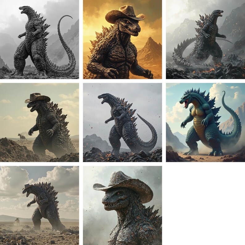 Godzilla Dinosaur Clipart: Cowboy Monster PNG Collection (digital ...