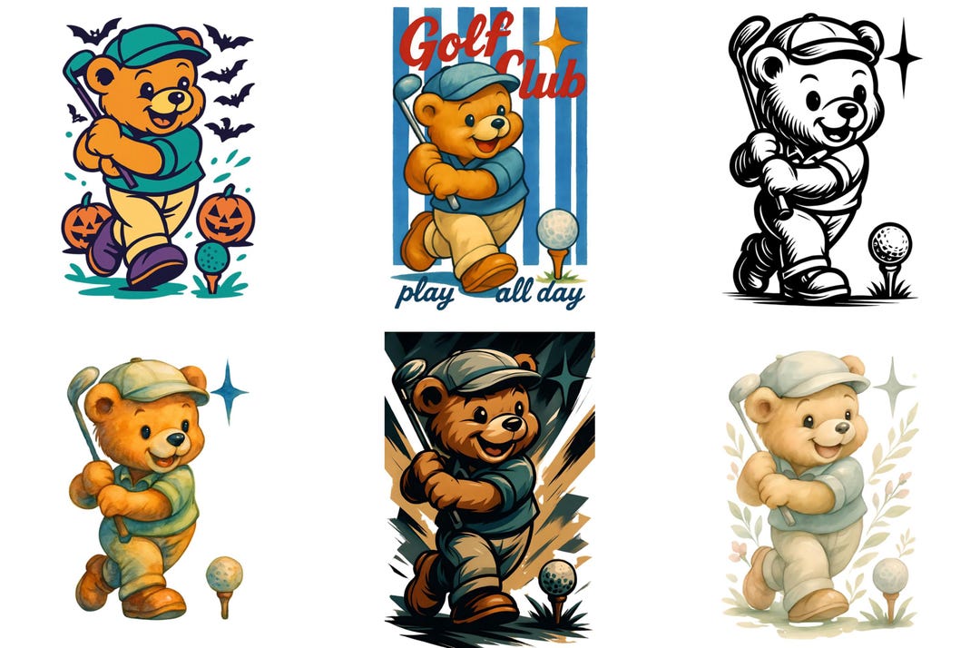 Golfing Teddy Bear Clipart Collection: Playful Ai-generated Designs ...