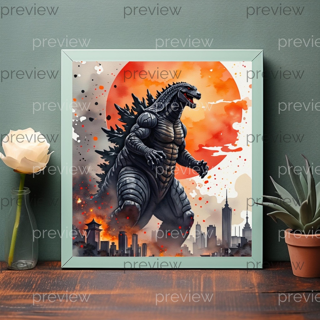 Epic Godzilla Wall Art Godzilla Attack Stunning Digital Print of Dino ...