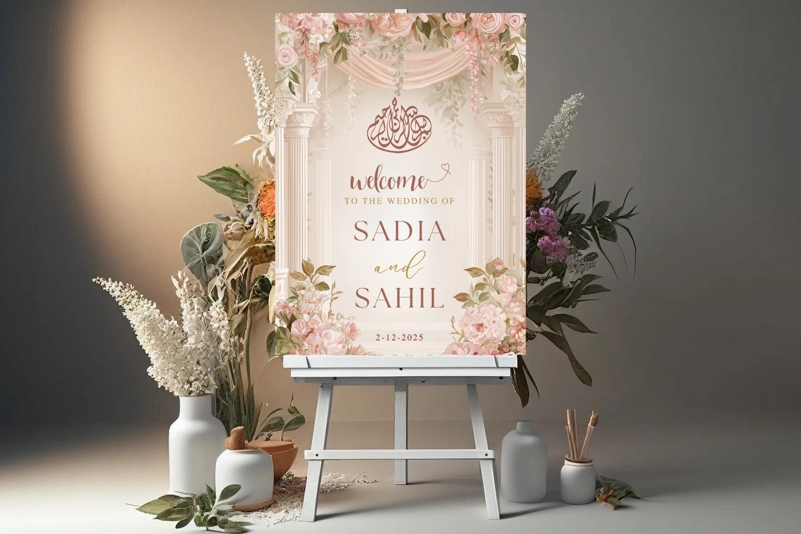 Walima Welcome Sign as Wedding Decor, Pink Nikkah Welcome Sign ...