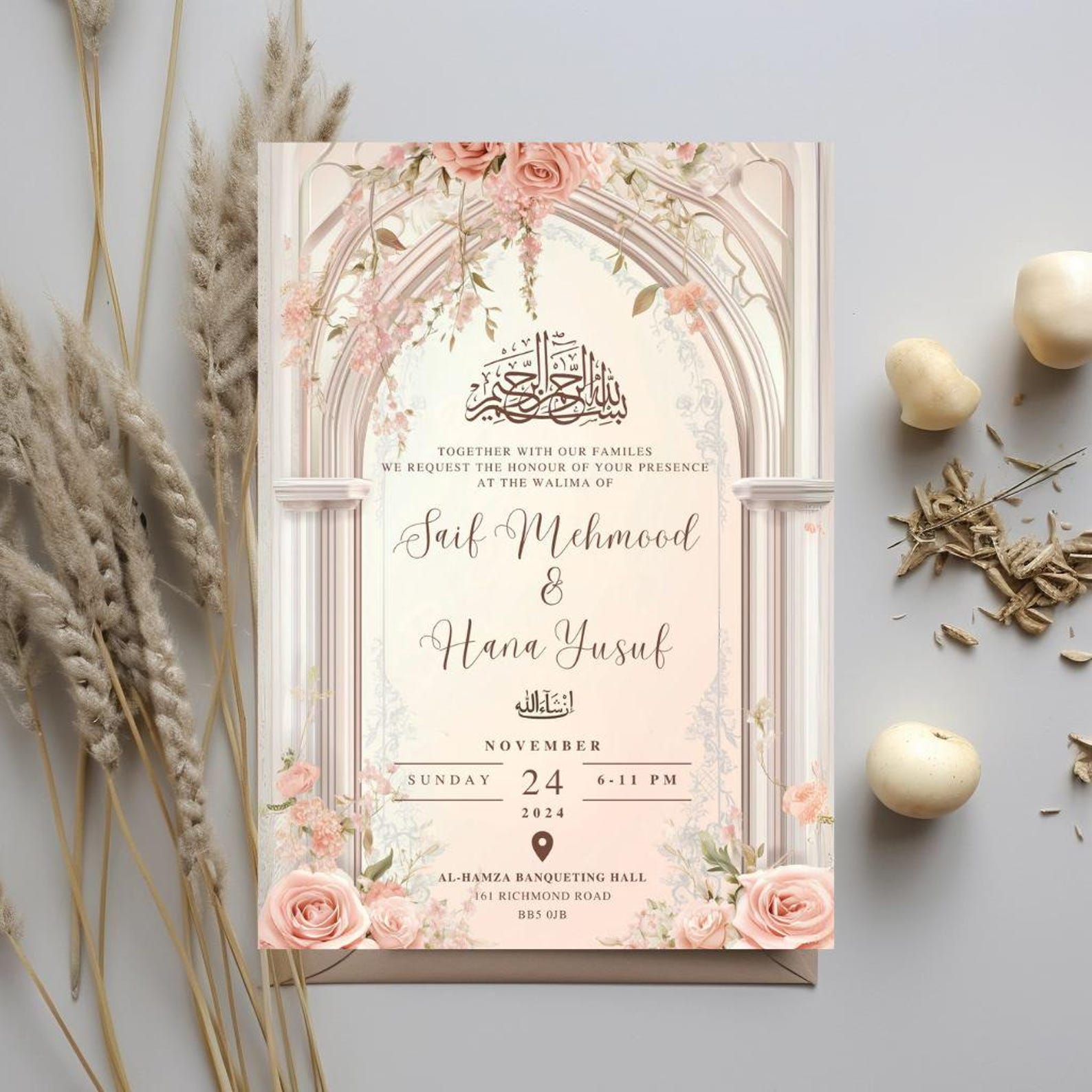 Digital Muslim Wedding Invitation Template, Electronic Elegant Mughal ...