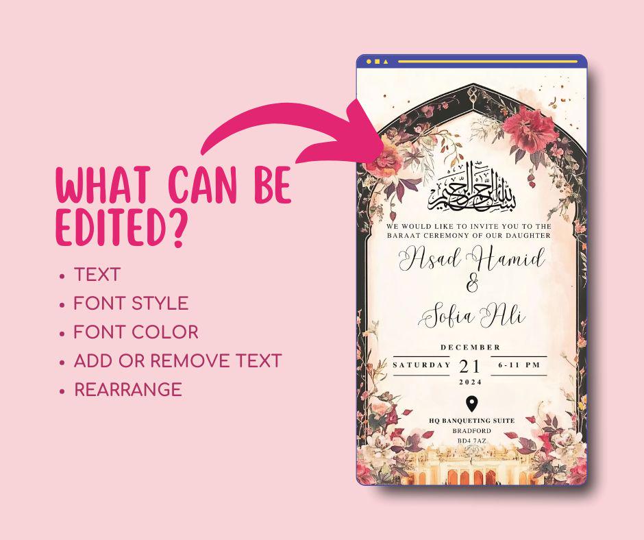 Digital Muslim Wedding Invitation Template, Electronic Elegant Black ...