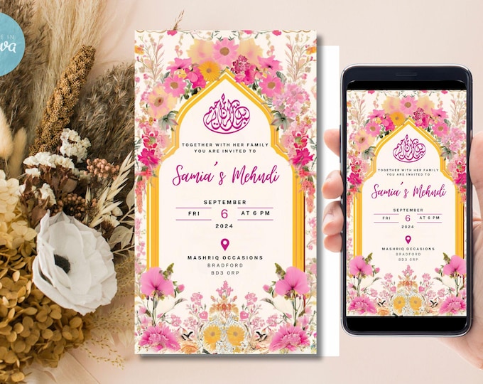 Editable Henna Mehndi Haldi Mayoun Mayun Dholki Pithi Sangeet ...