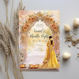 Floral Mehndi Night Invitation: Editable Dholki Invite (digital ...