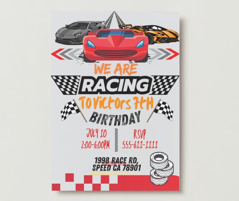 Race Car Theme Birthday Invitation Instant Digital Download Editable ...