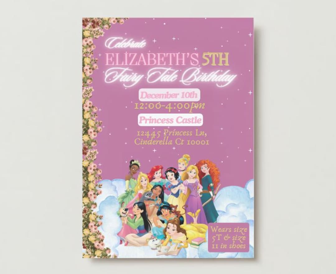 Princess Theme Birthday Invitation INSTANT Digital Download Editable ...