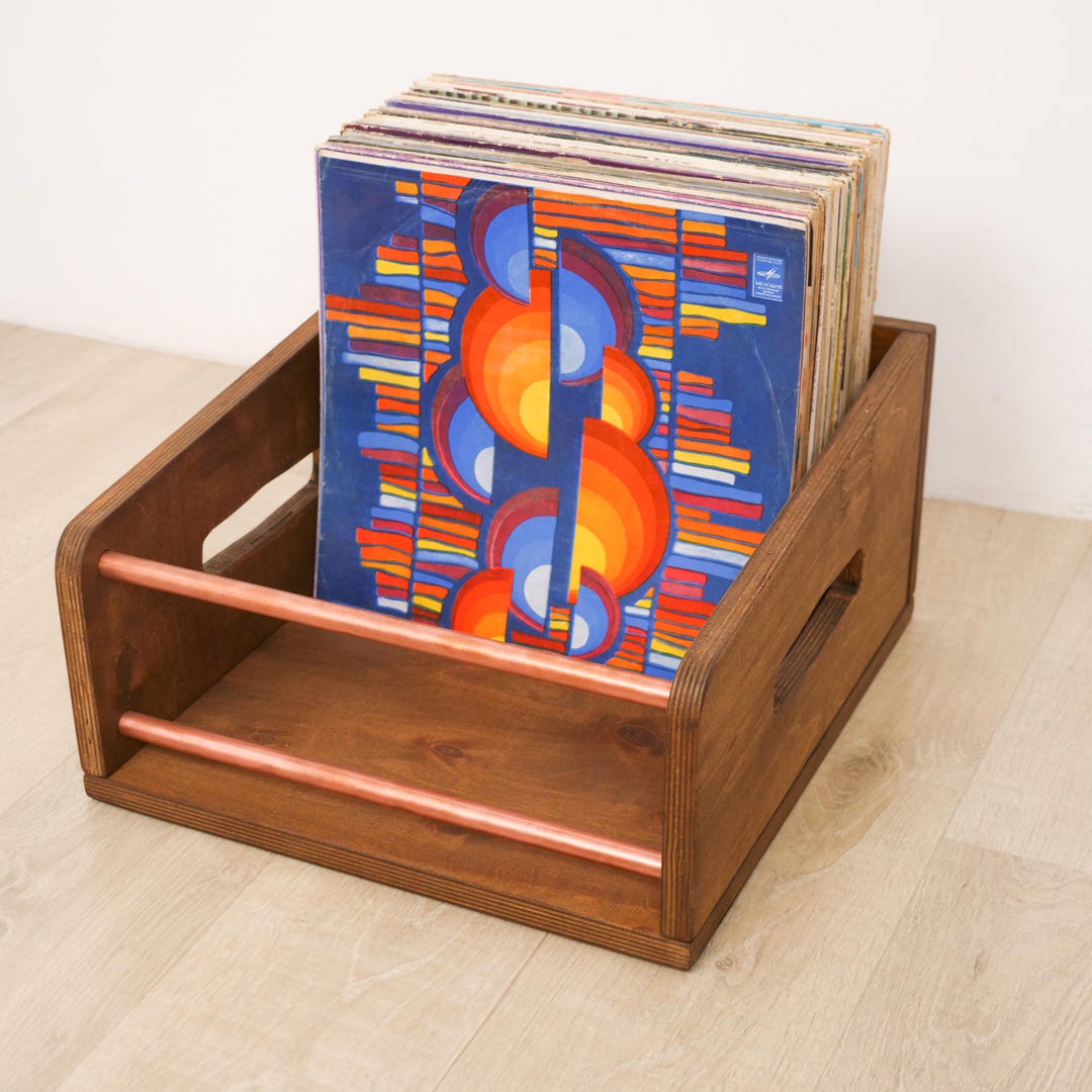 Vinyl Record Storage Box Copper & Wood Wooden LP Storage Vinyl Record ...