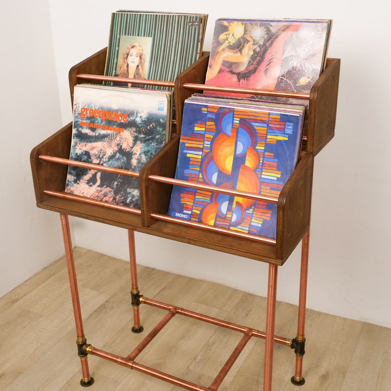 Vinyl Record Storage Copper & Wood 4-pack Large Record Storage Cabinet ...