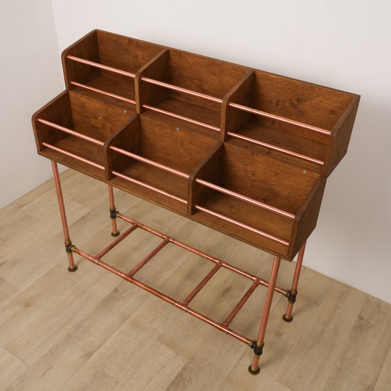 Vinyl Record Storage Copper & Wood 6-pack Large Record Storage Cabinet ...