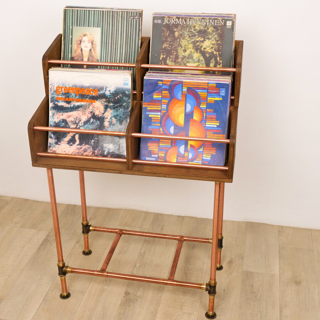 Vinyl Record Storage Copper & Wood 4-pack Large Record Storage Cabinet ...