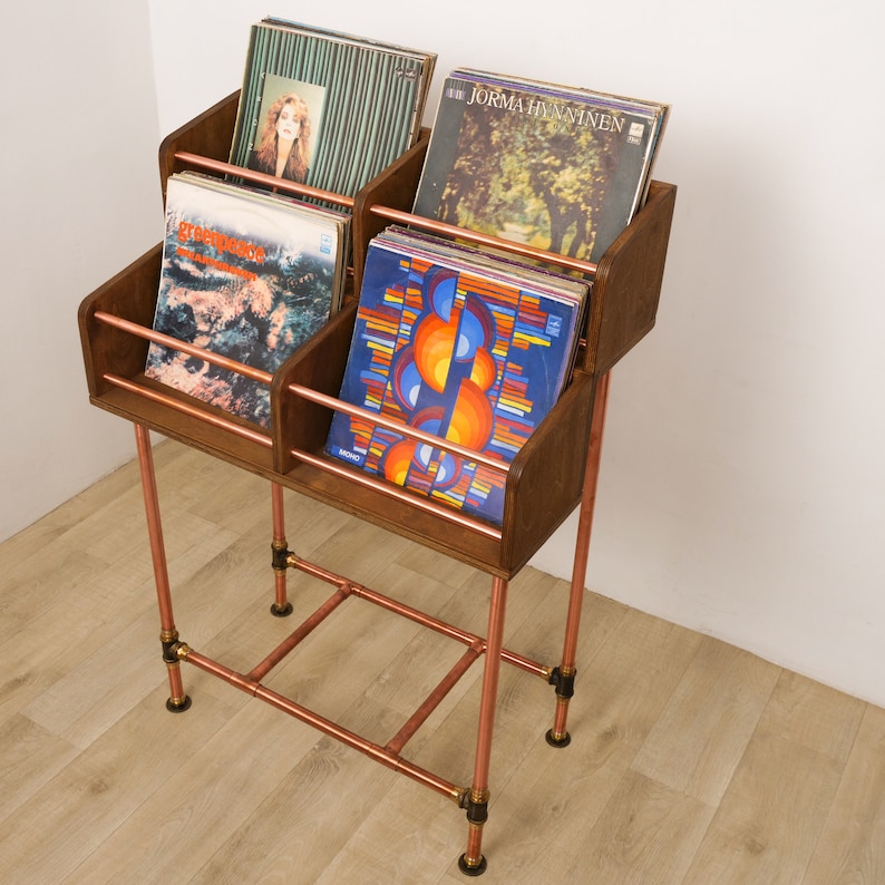 Vinyl Record Storage Copper & Wood 4-pack Large Record Storage Cabinet ...