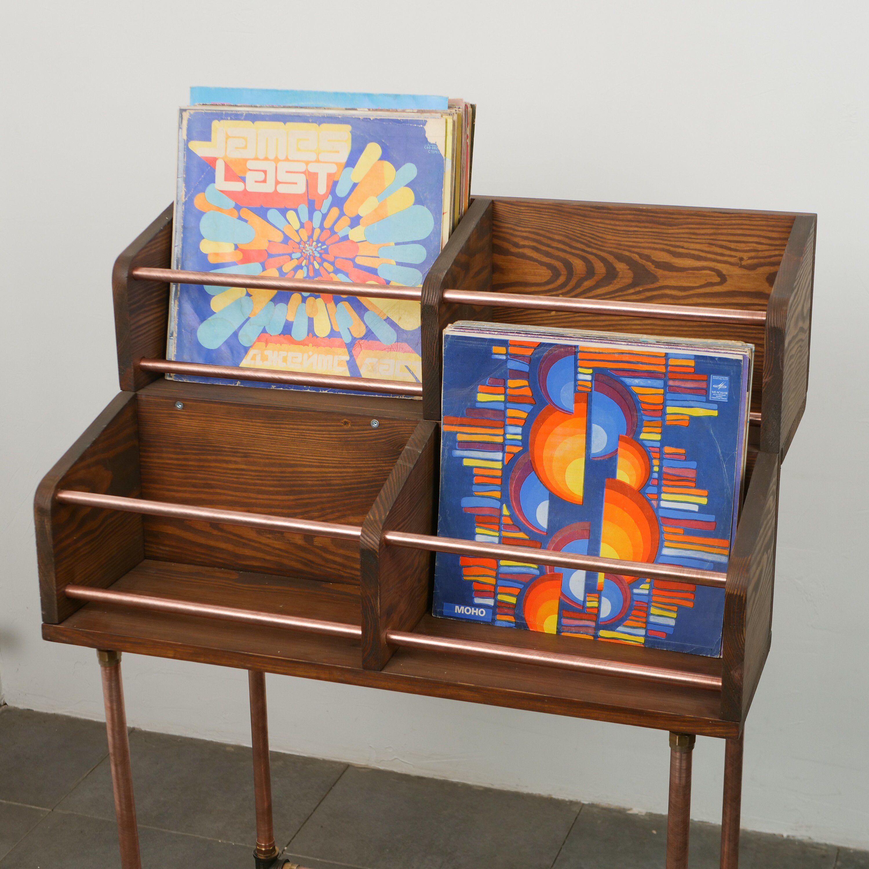 Vinyl Record Storage Copper & Wood 4-pack Large Record Storage Cabinet ...