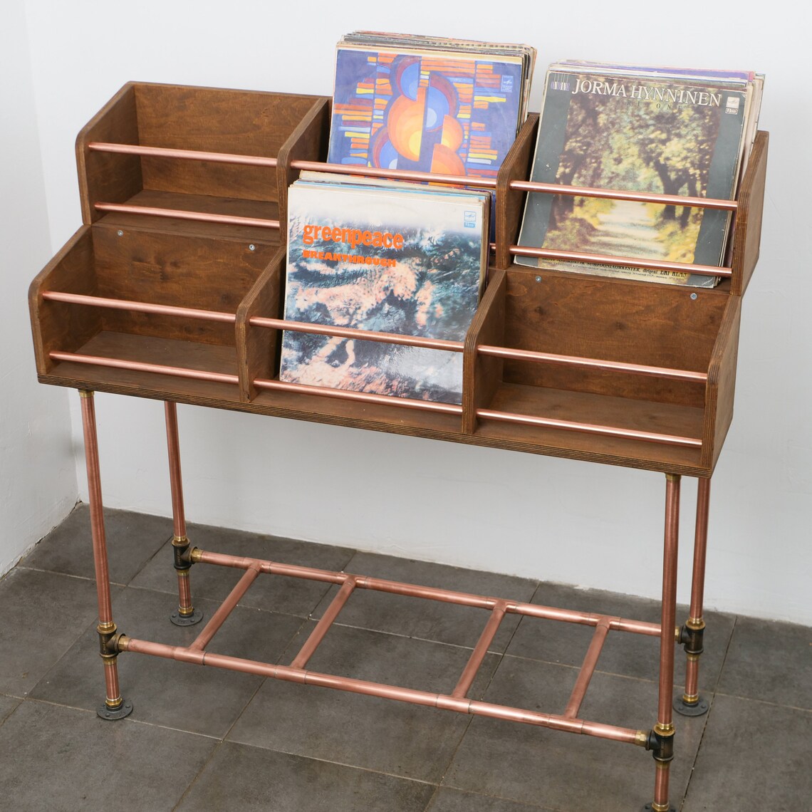 Vinyl Record Storage Copper & Wood 6-pack Large Record Storage Cabinet ...