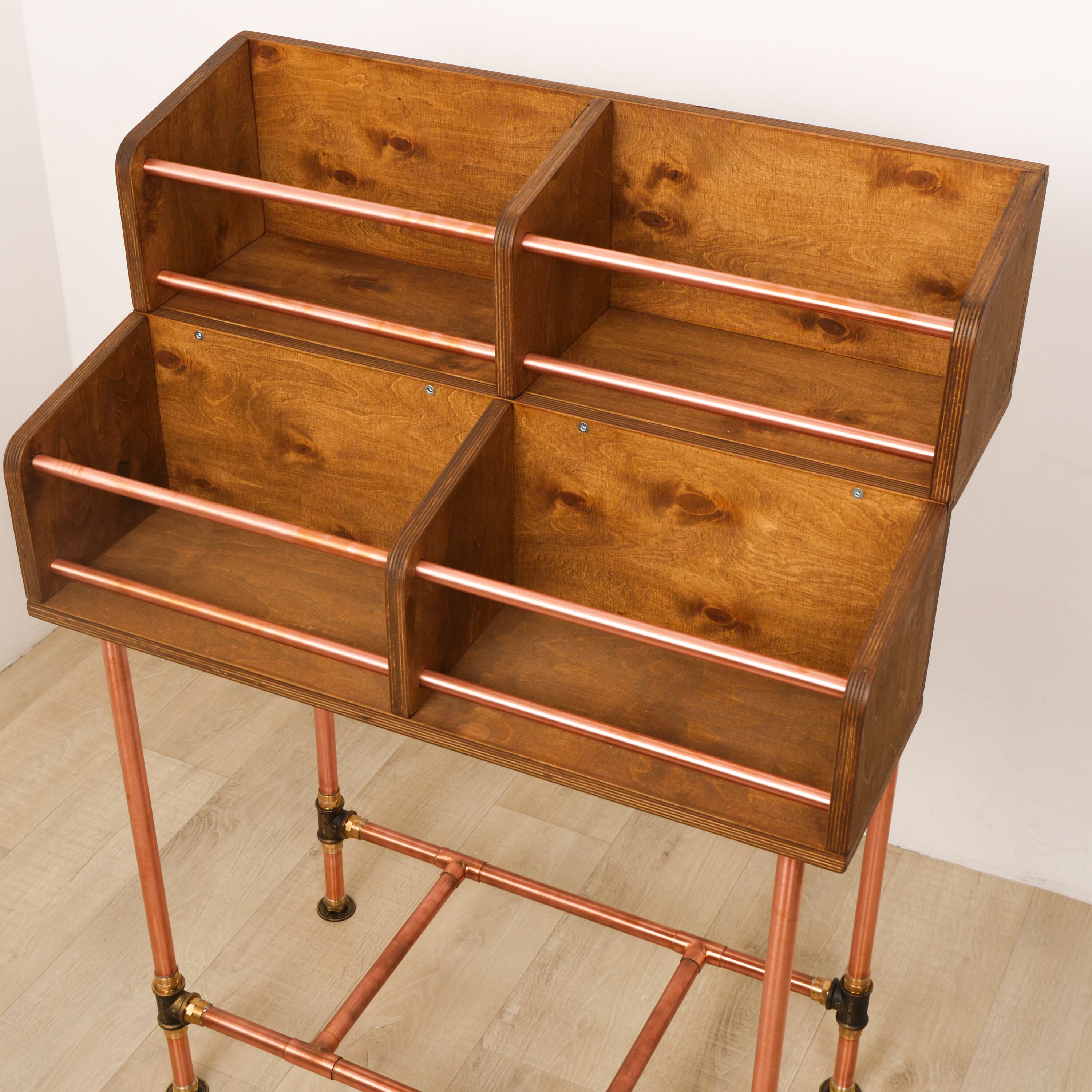 Vinyl Record Storage Copper & Wood 4-pack Large Record Storage Cabinet ...