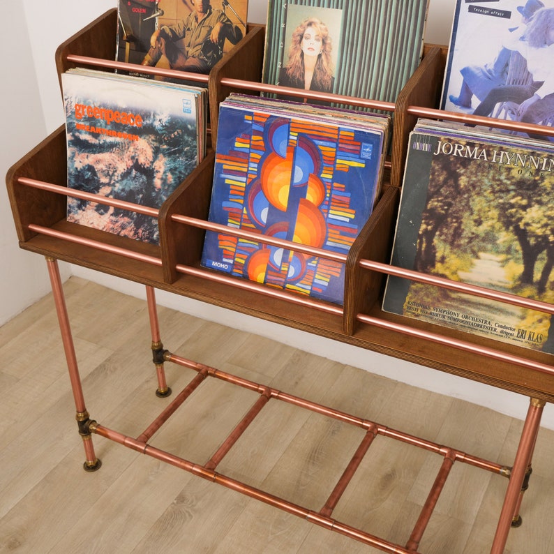 Vinyl Record Storage Copper & Wood 6-pack Large Record Storage Cabinet ...