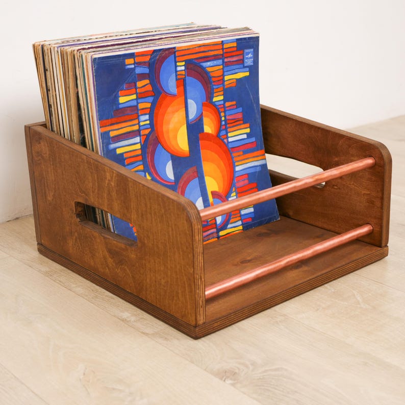 Vinyl Record Storage Box Copper & Wood Wooden LP Storage Vinyl Record ...