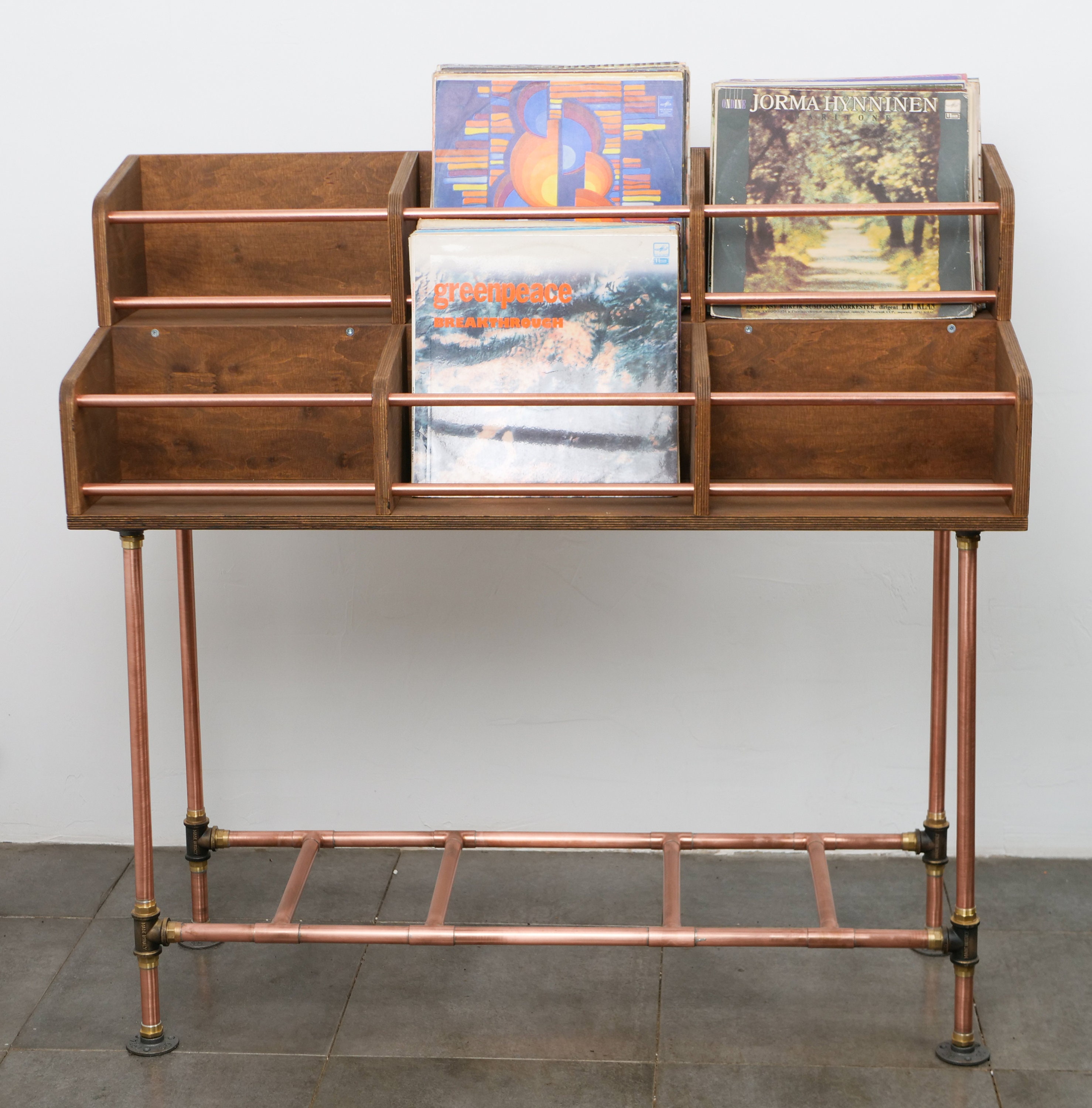 Vinyl Record Storage Copper & Wood 6-pack Large Record Storage Cabinet ...