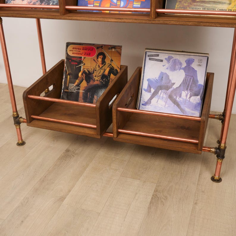 Vinyl Record Storage Box Copper & Wood Wooden LP Storage Vinyl Record ...