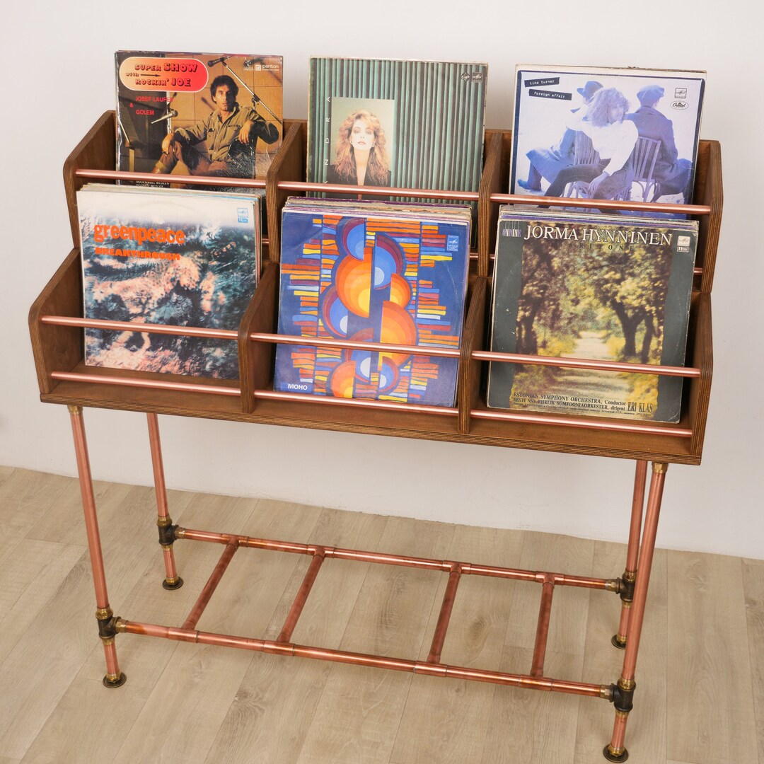 Vinyl Record Storage Copper & Wood 6-pack Large Record Storage Cabinet ...
