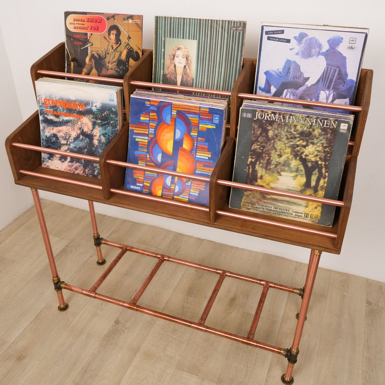 Vinyl Record Storage Copper & Wood 6-pack Large Record Storage Cabinet ...