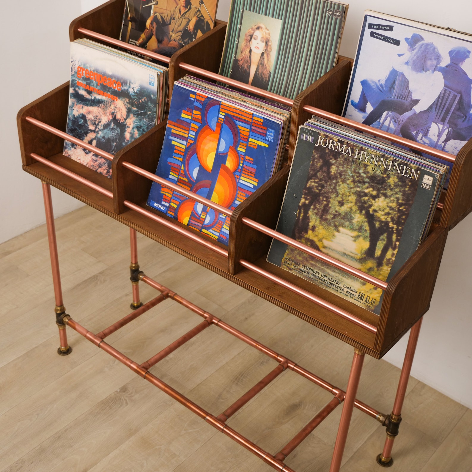 Vinyl Record Storage Copper & Wood 6-pack Large Record Storage Cabinet ...