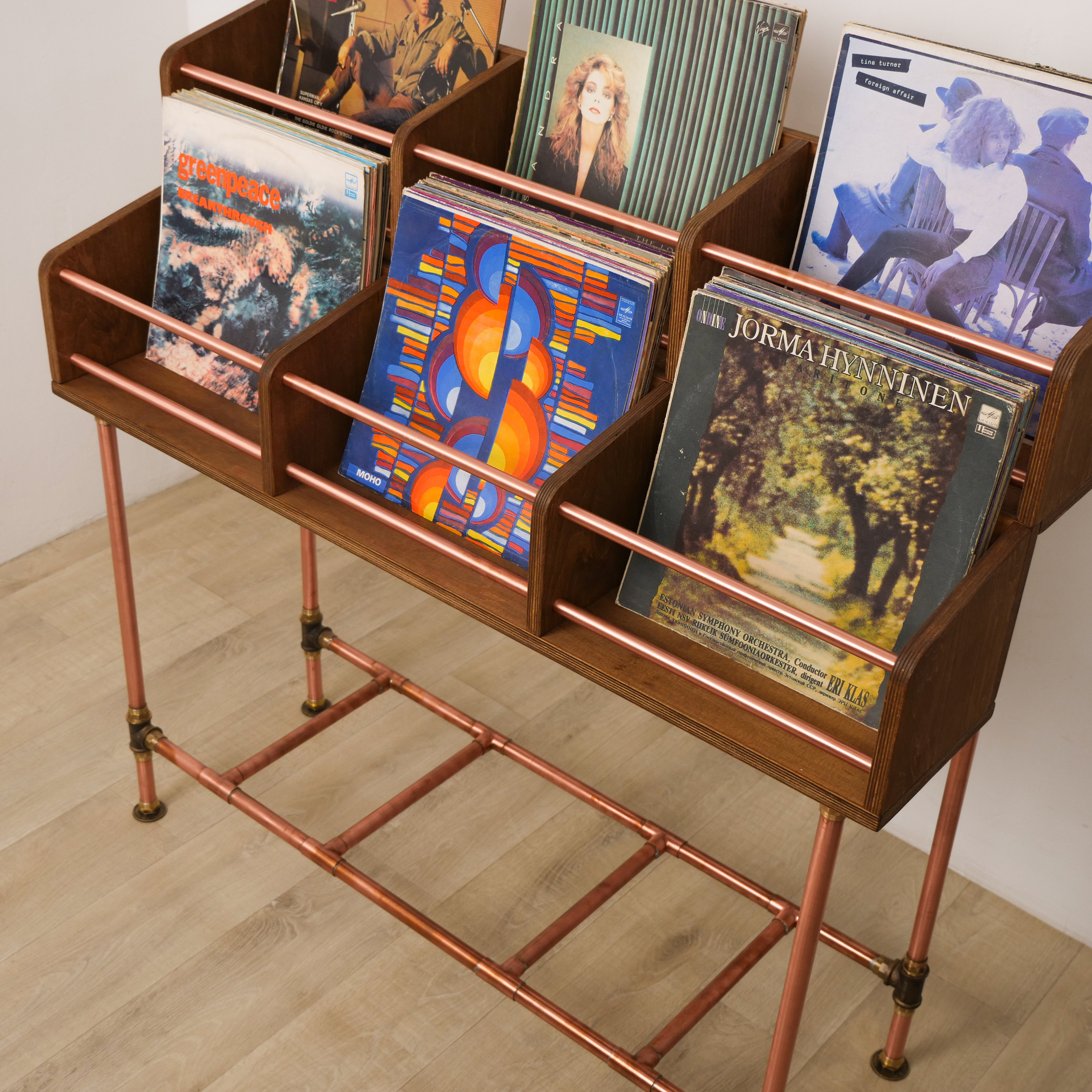 Vinyl Record Storage Copper & Wood 6-pack Large Record Storage Cabinet ...
