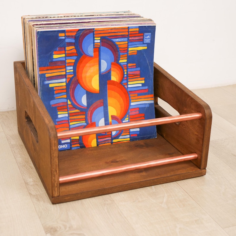 Vinyl Record Storage Box Copper & Wood Wooden LP Storage Vinyl Record ...
