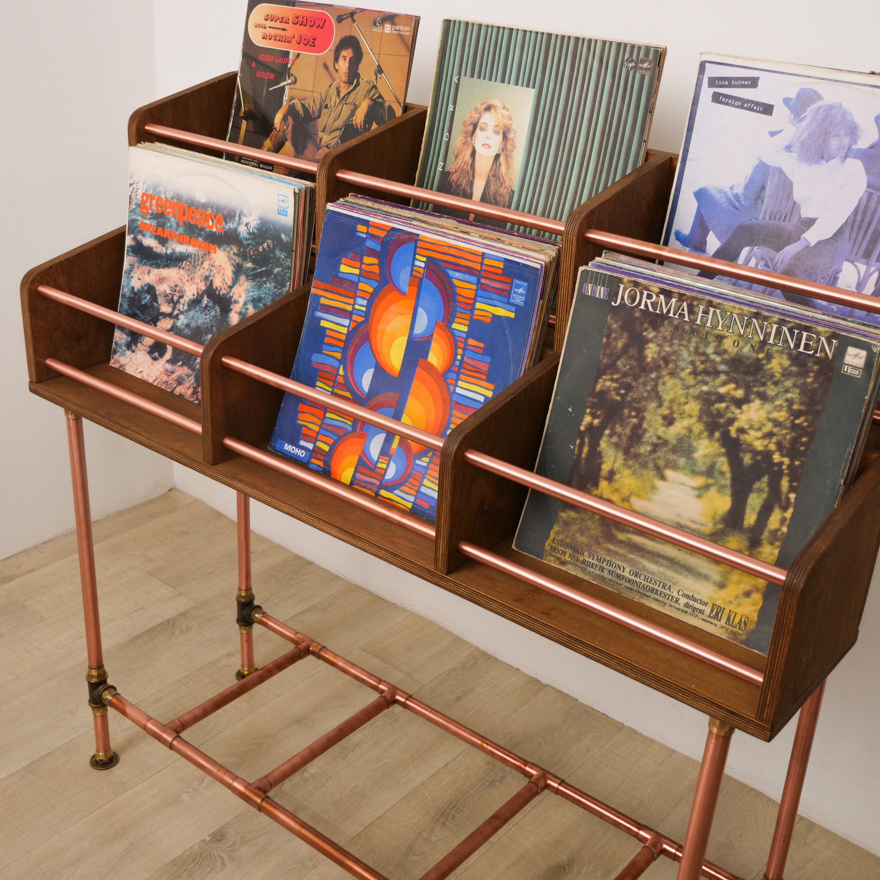 Vinyl Record Storage Copper & Wood 6-pack Large Record Storage Cabinet ...