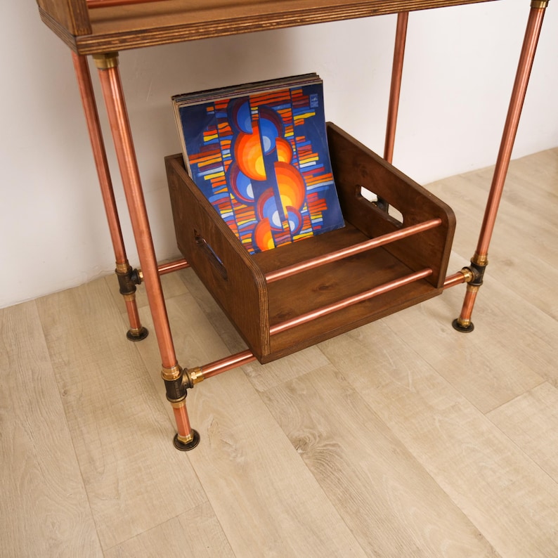 Vinyl Record Storage Box Copper & Wood Wooden LP Storage Vinyl Record ...