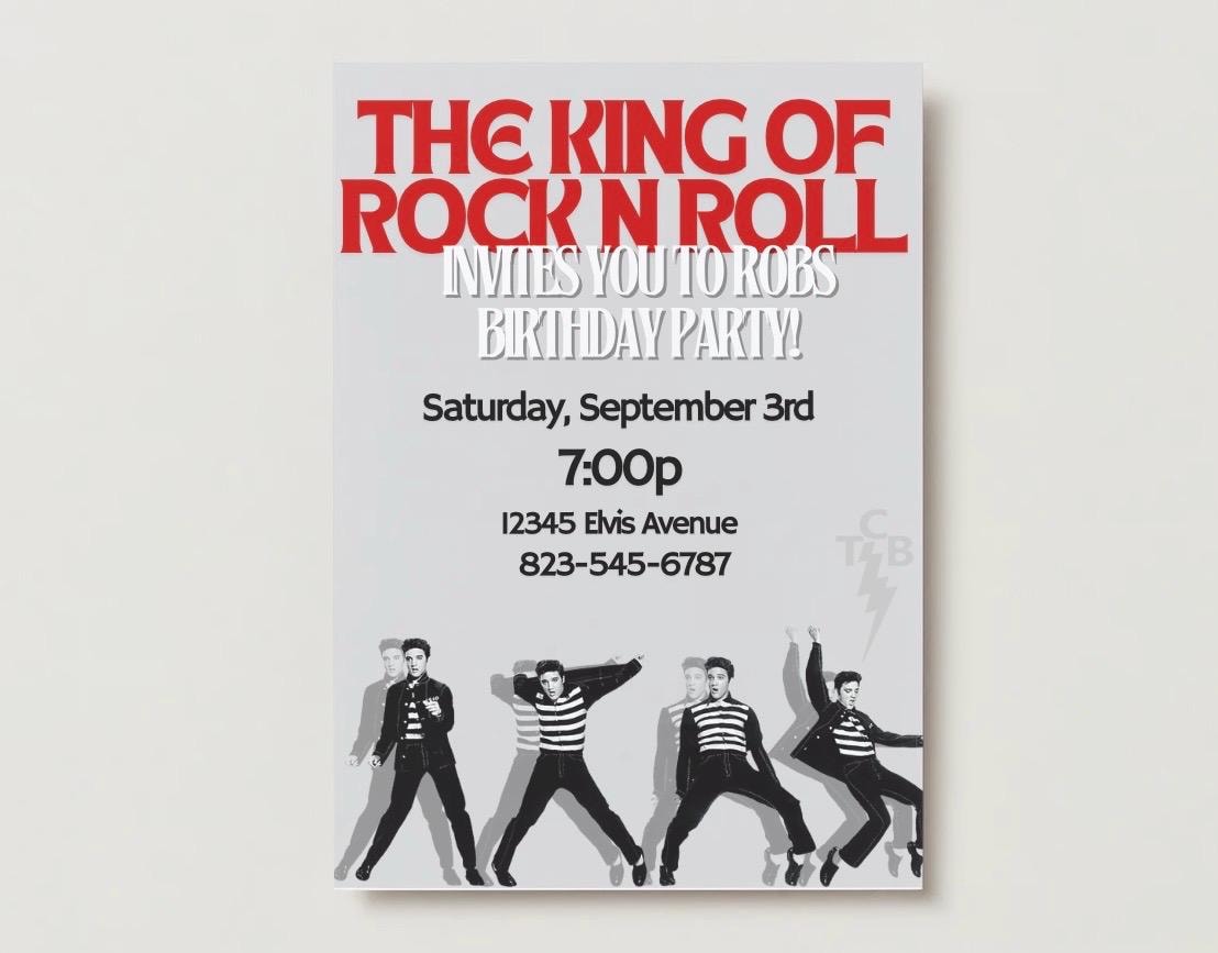 Elvis Presley Birthday Invitation Template - Etsy