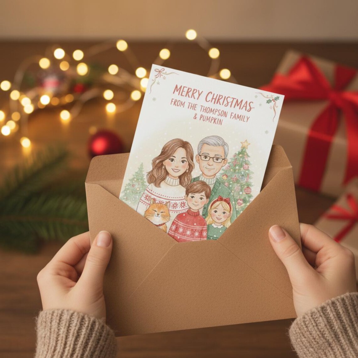 Custom Christmas Card With Your Family & Pets – Holiday Illustration ...