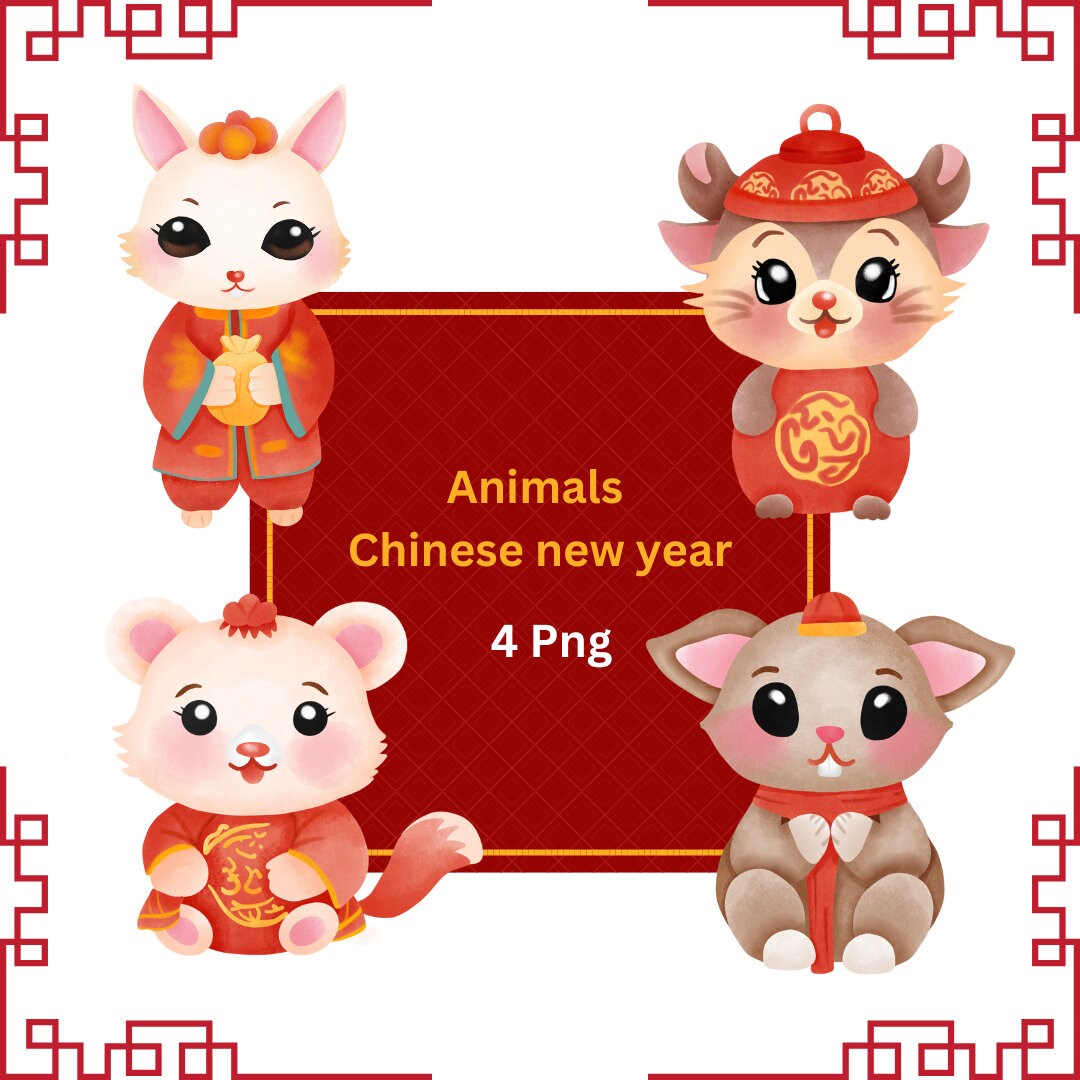 Chinese New Year Animals Clipart - Etsy