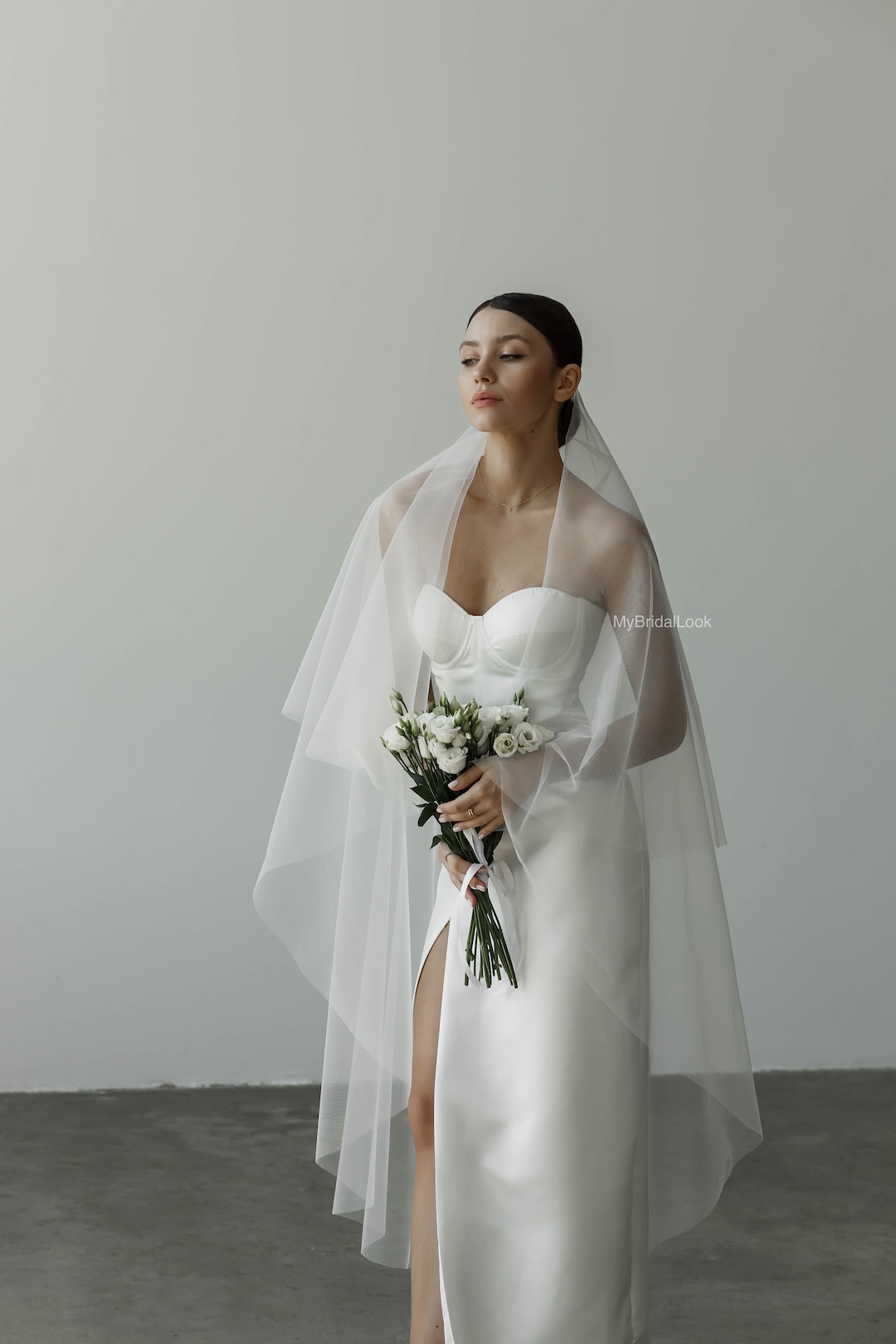 Simple Veil With Blusher | 2 Tiers Soft Simple Wedding Veil | Round ...