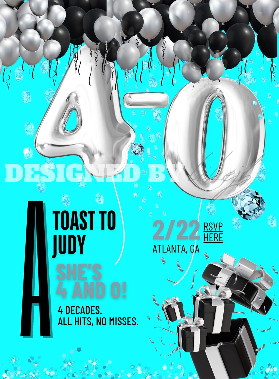 Elegant 40th Birthday Invitation PNG Bundle | Multiple Sizes + Google ...