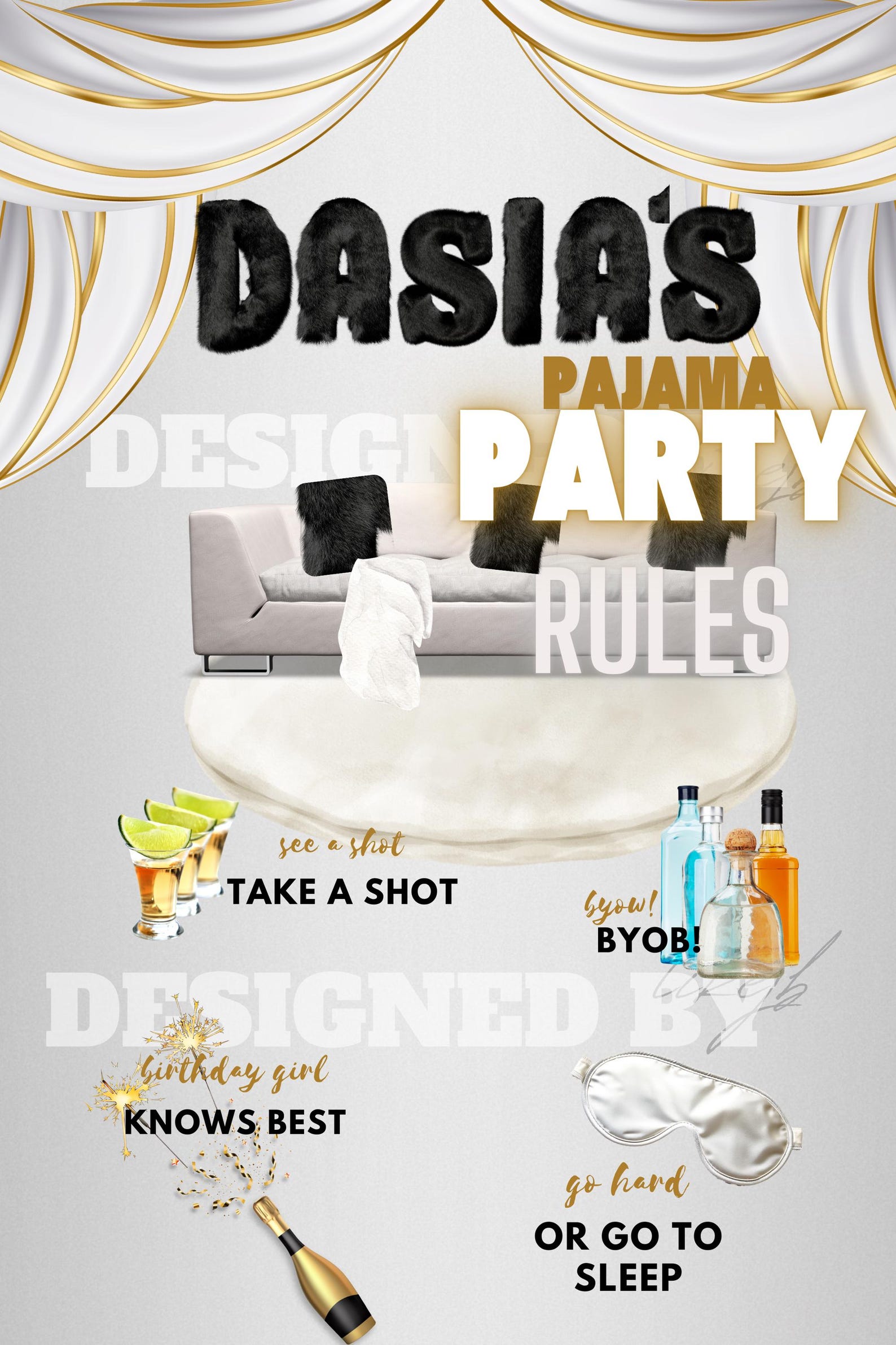 Adult Pajama Party Welcome Sign | Fun Party Rules | Editable Template ...